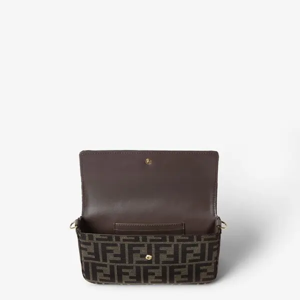 Fendi Tube Wallet On Chain Ff Zucca Jacquard And Leather Compact Wallet